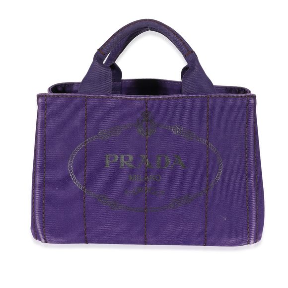 Prada | Bags | Prada Purple Canvas Small Canapa Tote | Poshmark